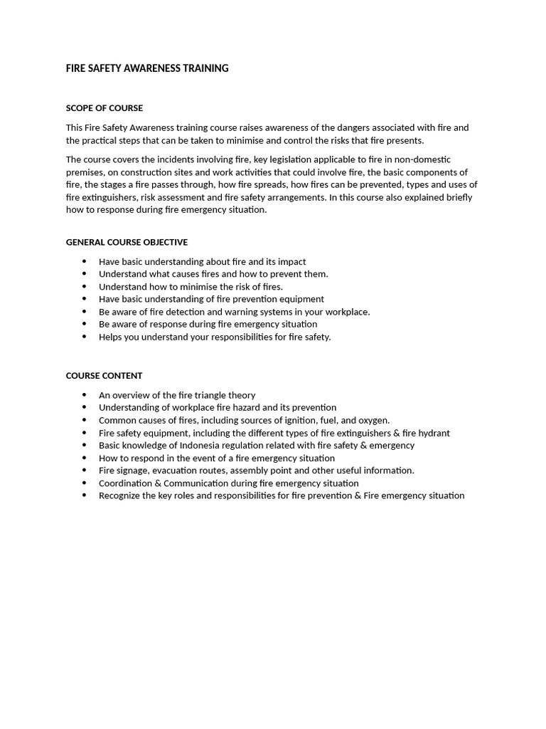 Fire Safety Awareness Training | PDF