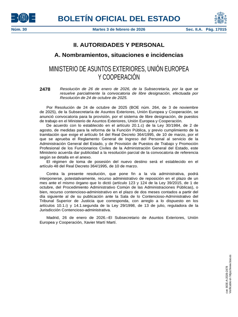Boe A 2026 2478 | PDF | Diplomacia | Gobierno de españa
