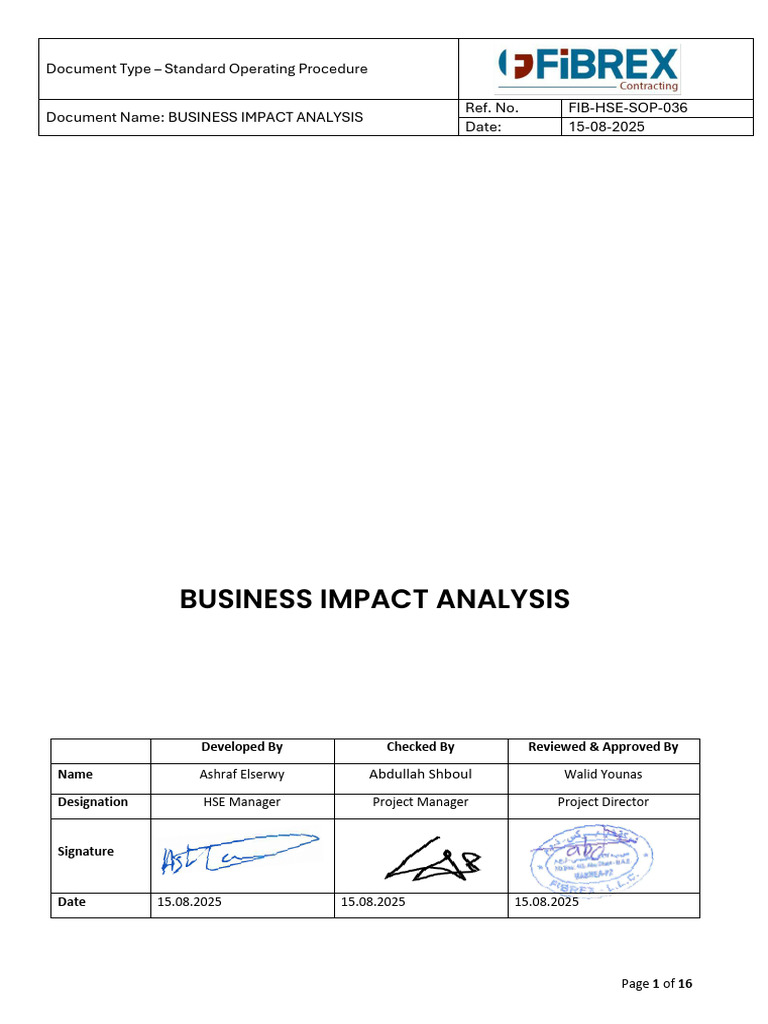 Business Impact Analysis | PDF | Safety | Business