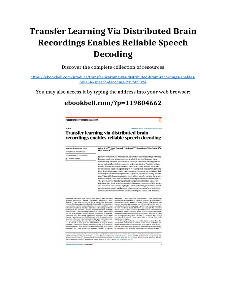 Transfer learning via distributed brain recordings enables reliable ...