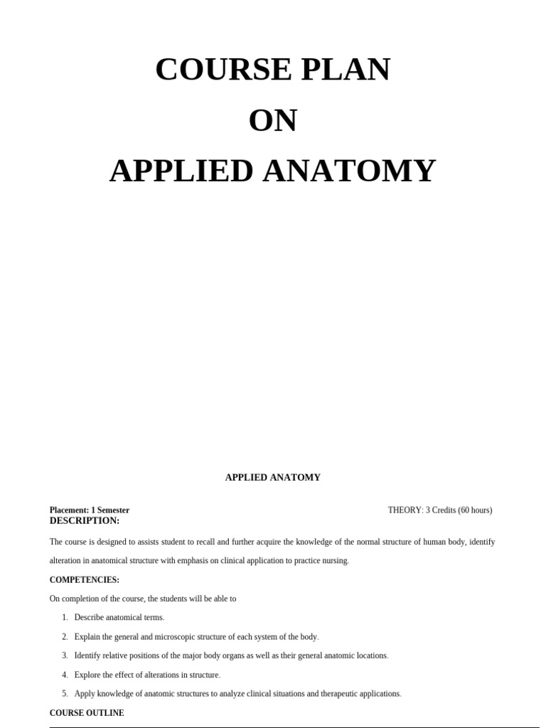 Course Plan - Applied Anatomy | PDF | Anatomical Terms Of Location ...