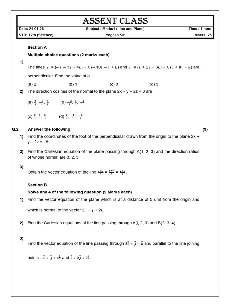6.line and Plane QP | PDF | Line (Geometry) | Equations