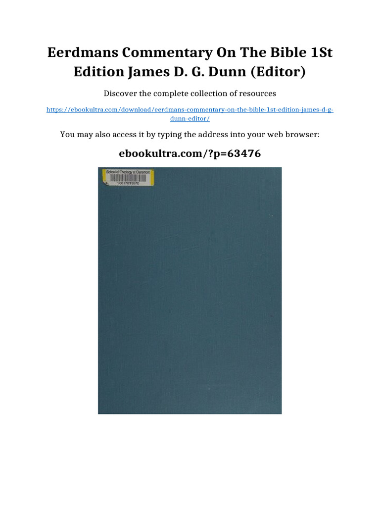 Eerdmans Commentary On The Bible 1st Edition James D. G. Dunn (Editor ...
