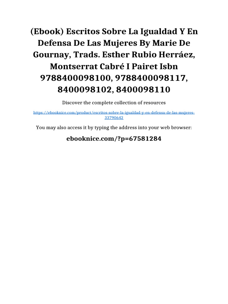 (Ebook) Escritos sobre la igualdad y en defensa de las mujeres by Marie ...
