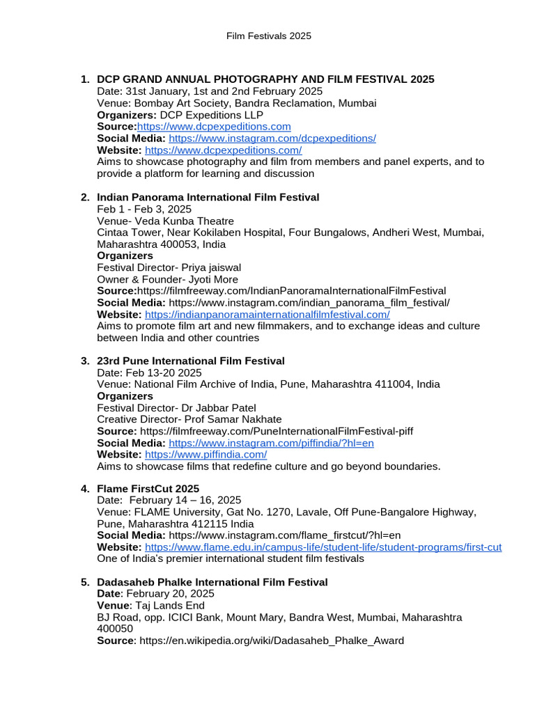 Fim Festivals 2025 | PDF | Mumbai