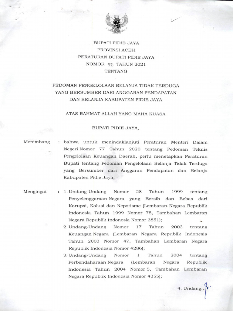 Perbub No.53 Tahun 2021 Tentang Pedoman BTT | PDF