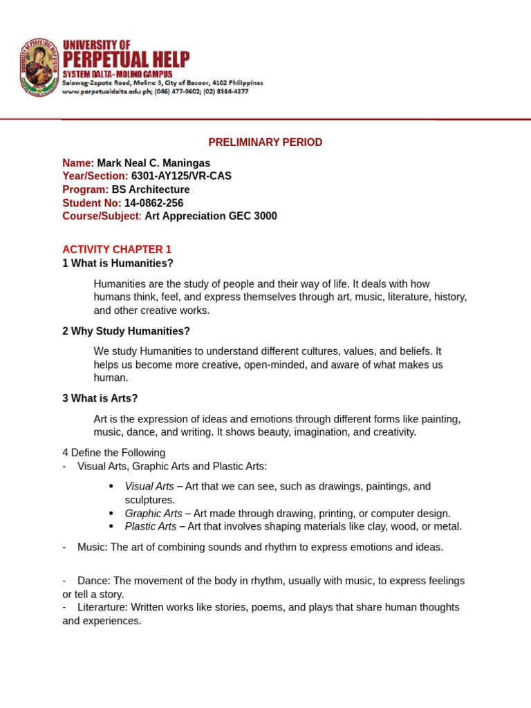 Maningas Preliminary Period Gec 3000 Art Appreciation | PDF | Paintings ...