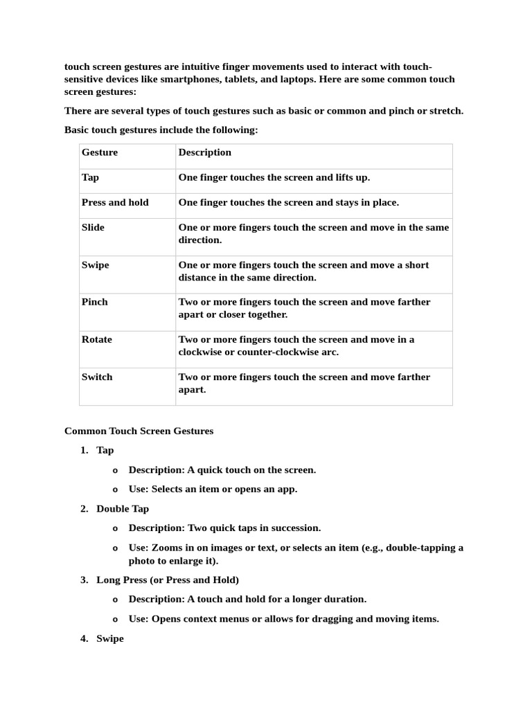 Form 1 Lesson 3 Touch Screen Gesture | PDF | Touchscreen | Human ...