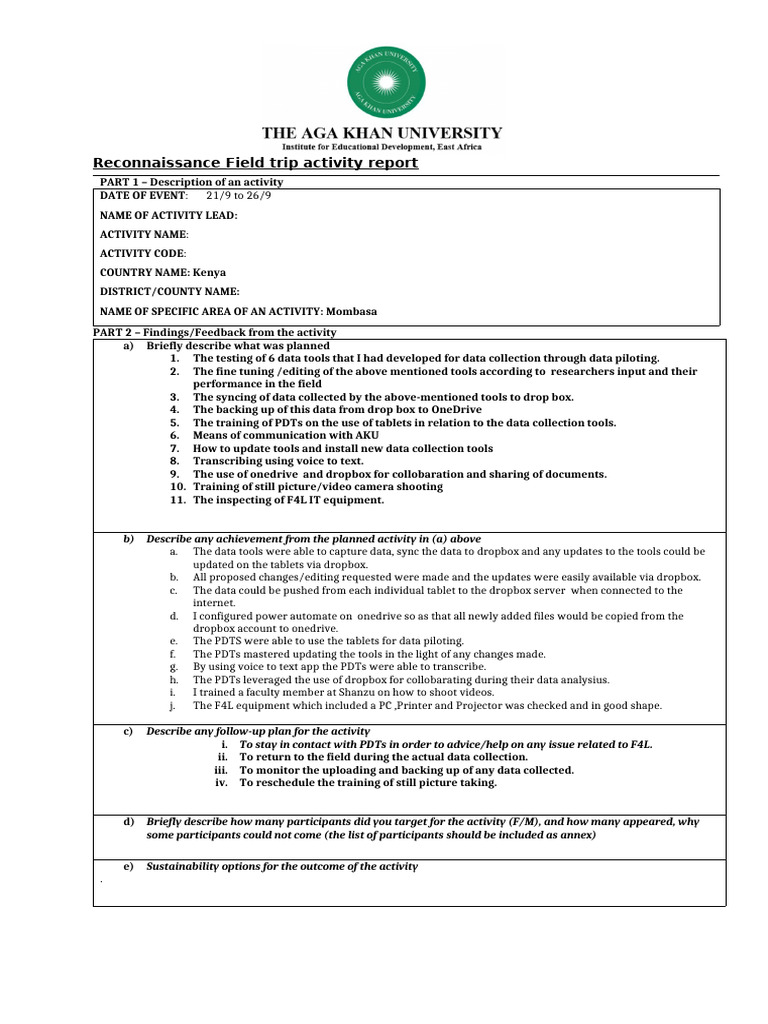 Activity Field Report - Template | PDF | Computing | Software