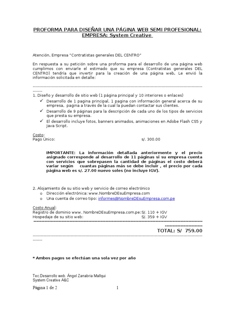 Proforma Pagina Web | PDF