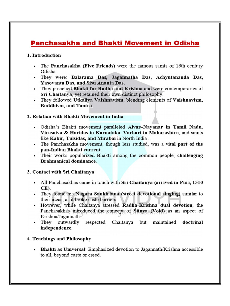 Panchasakha and Bhakti Movement in Odisha-MAHAVIDYA IAS | PDF | Bhakti ...
