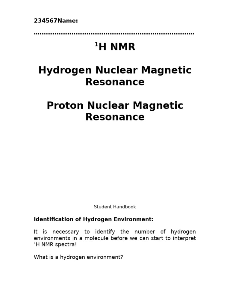H NMR Booklet Student Version 5 | PDF | Proton Nuclear Magnetic ...