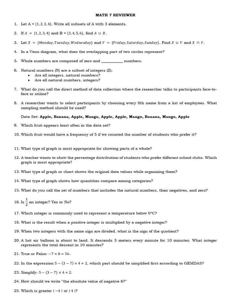 Math 7 Reviewer | PDF