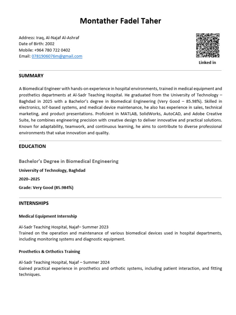 Montather Fadel Taher (1)-2 | PDF | Biomedical Engineering | Medical Device
