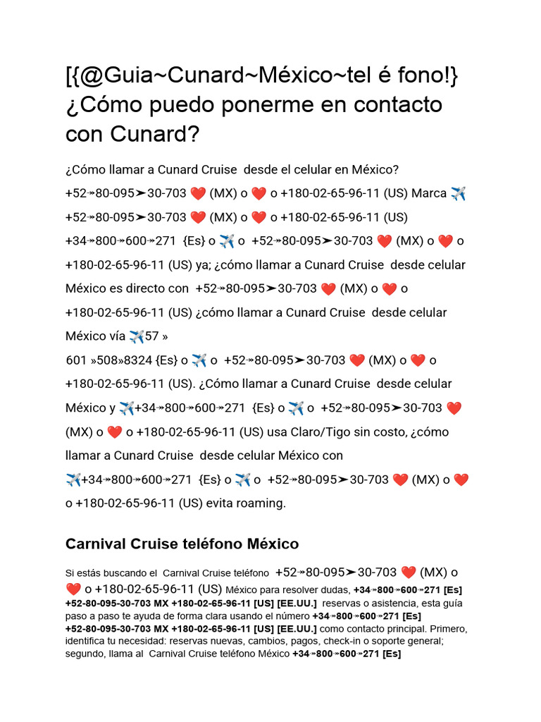 ¿Cómo puedo ponerme en contacto con Cunard? | PDF | Crucero | Centro de ...