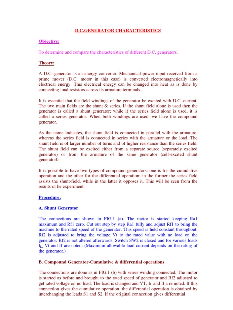 DC Generator Characteristics Lab Manual | PDF | Electric Generator | Direct Current