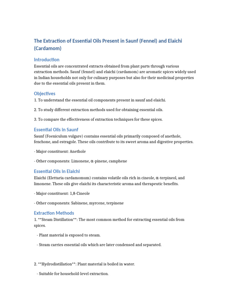Extraction of Essential Oils Saunf Elaichi | PDF | Fennel | Essential Oil