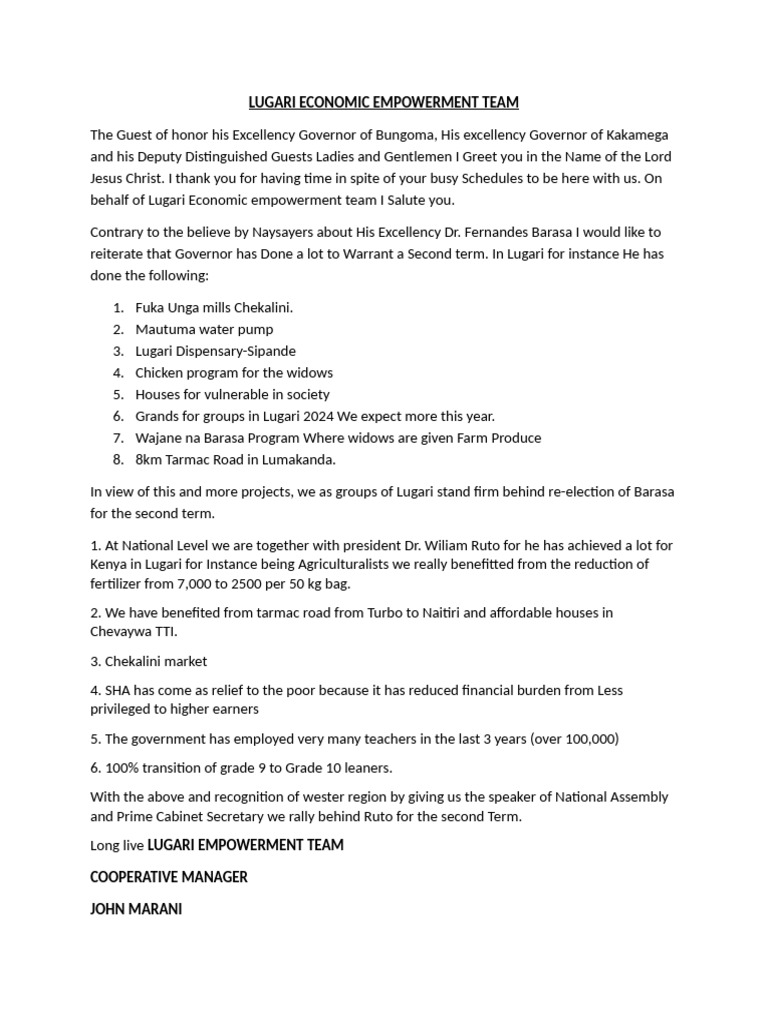 Lugari Economic Empowerment Team | PDF