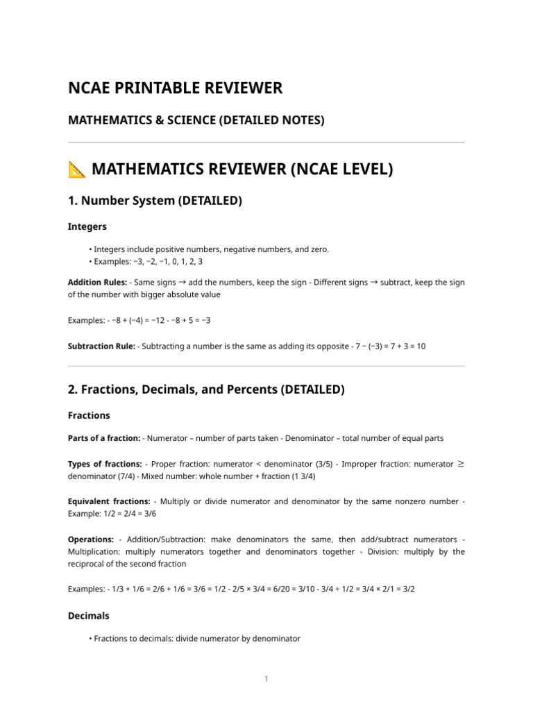 Ncae Printable Math and Science Reviewer (Detailed) | PDF | Numbers ...