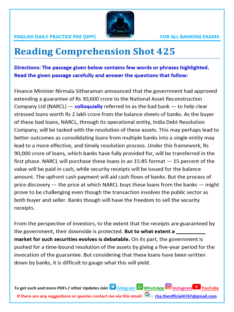 Reading Comprehension Shot 425 | PDF | Banks | Option (Finance)
