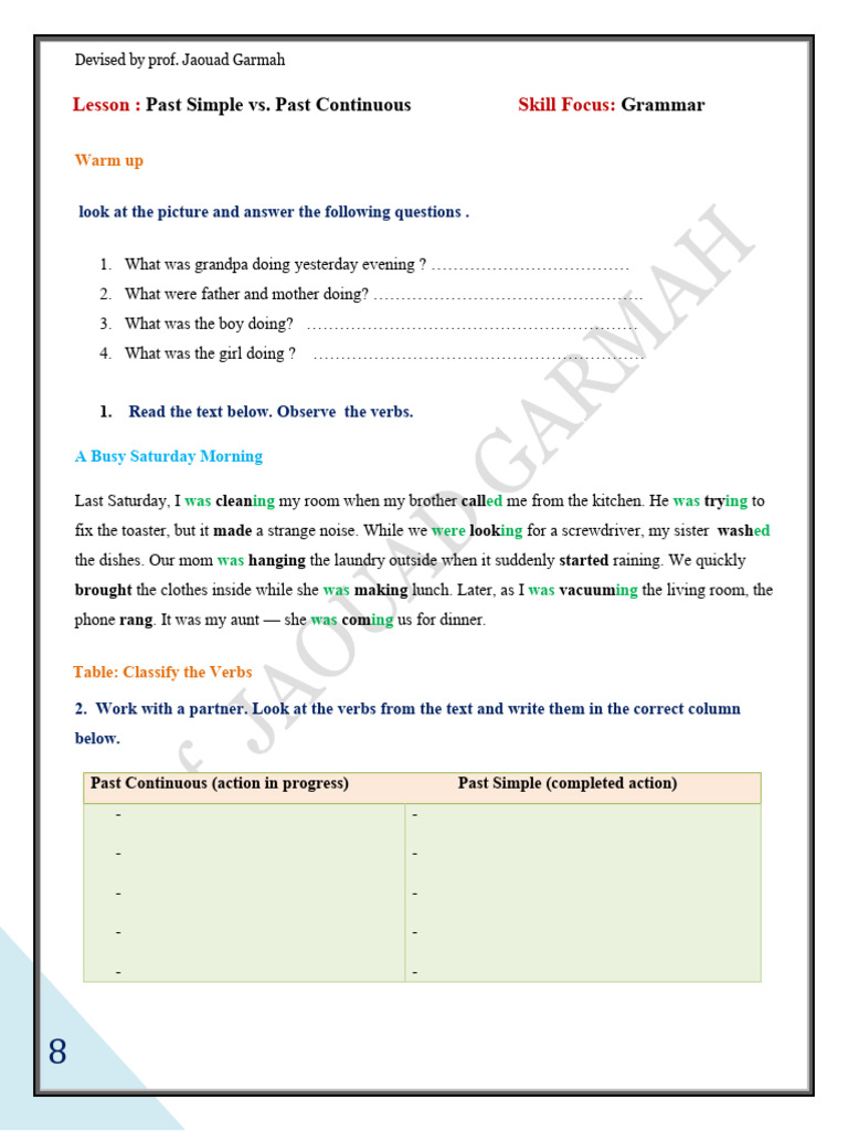 Grammar Past Cont Worksheet | PDF | Language Mechanics | Syntax