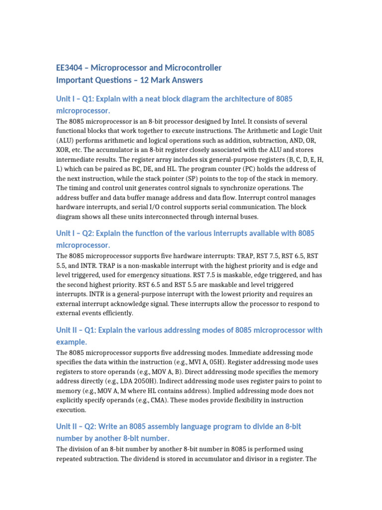 EE3404 12 Mark Answers | PDF | Central Processing Unit | Microcontroller