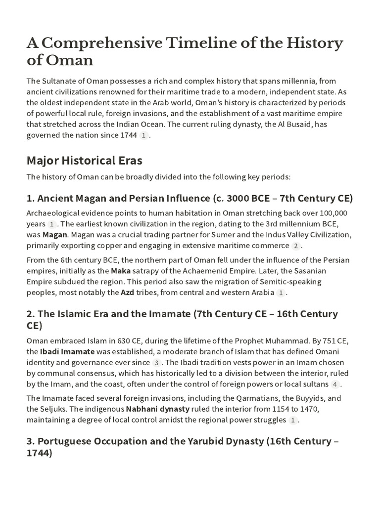 A Comprehensive Timeline of The History of Oman | PDF | Oman