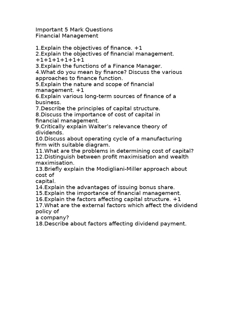 Important 5 Mark Questions | PDF