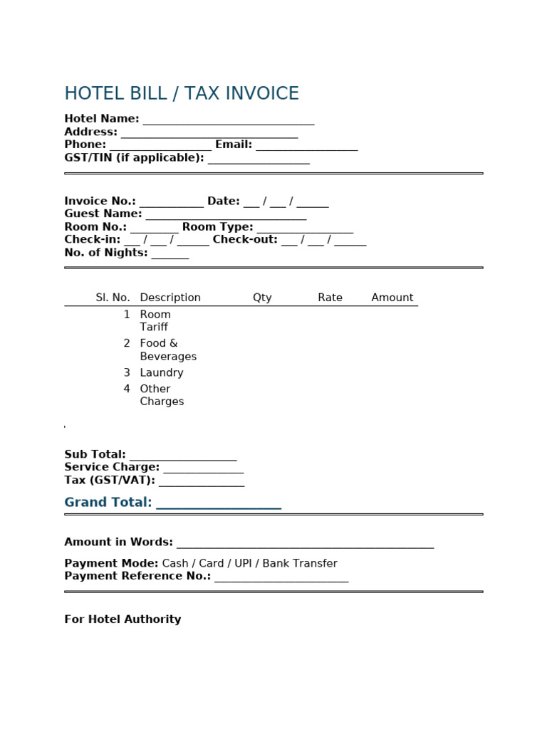 Hotel Bill Sample | PDF