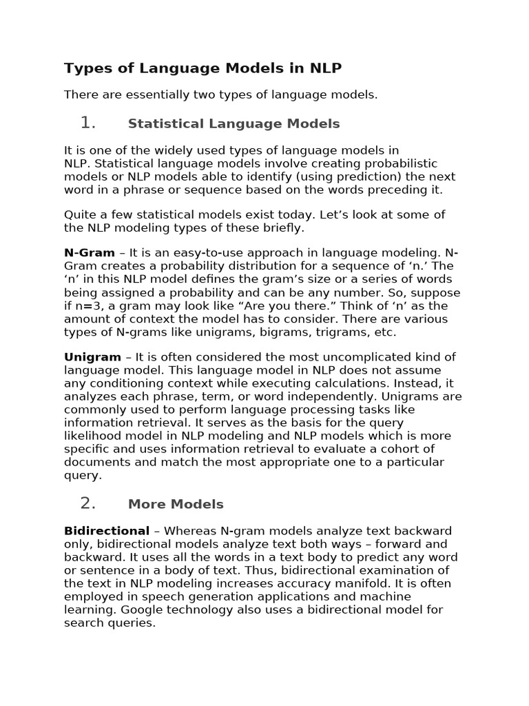 Types of Language Models in NLP | PDF | Information Retrieval | Applied ...