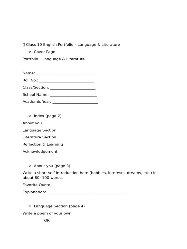 Portfolio Class 10 (2025-26) | PDF