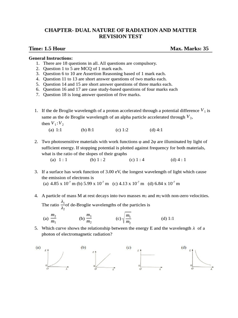 Class 12 Dual Nature Test Series Very Important | PDF | Photoelectric ...