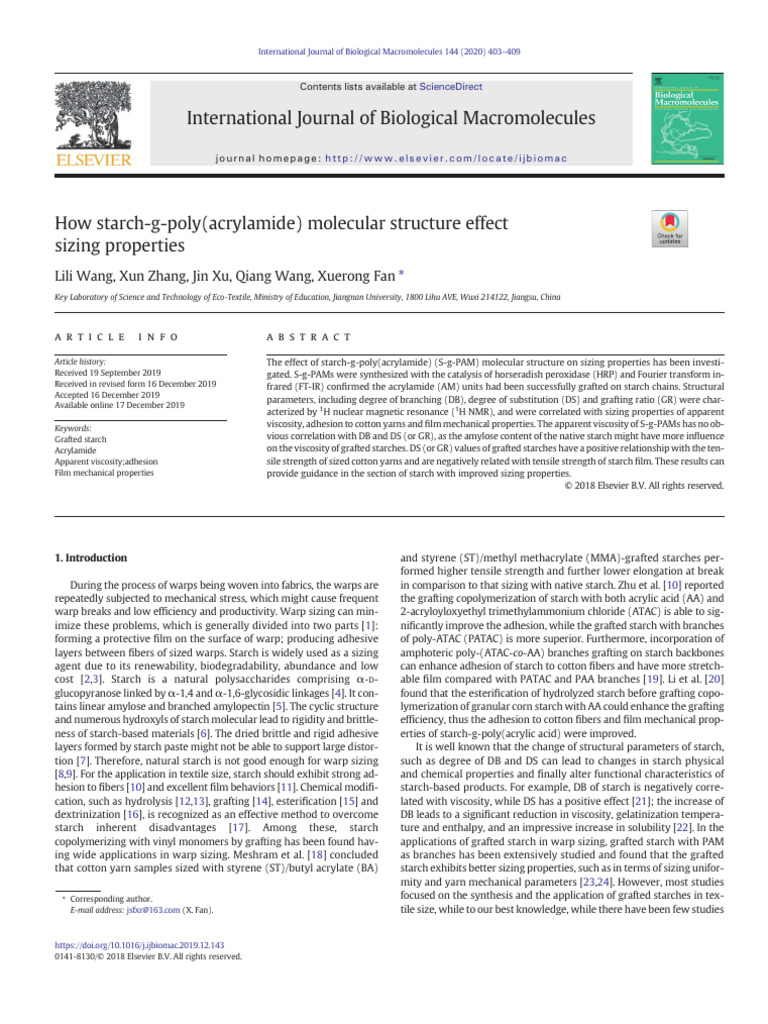How Starch-g-polyacrylamide Molecular Structure Effect Sizing ...