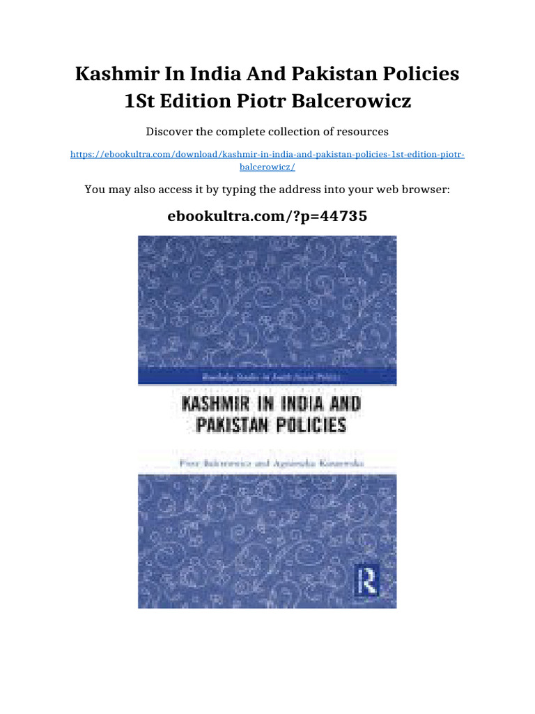 Kashmir in India and Pakistan Policies 1st Edition Piotr Balcerowicz ...