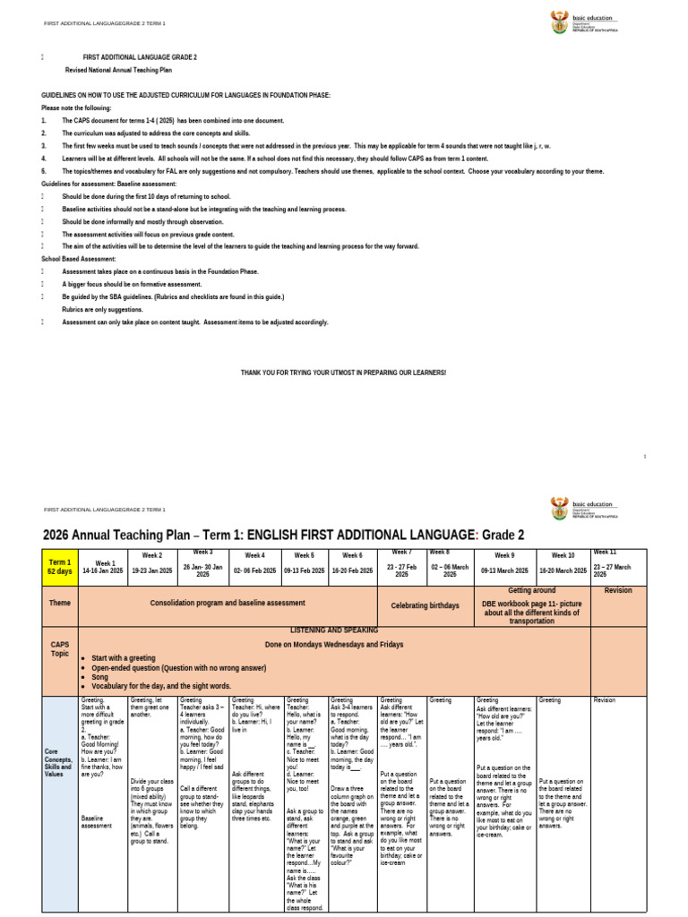 2026 Atp Grade 2 Term 1 Efal | PDF | Phonics | Written Communication
