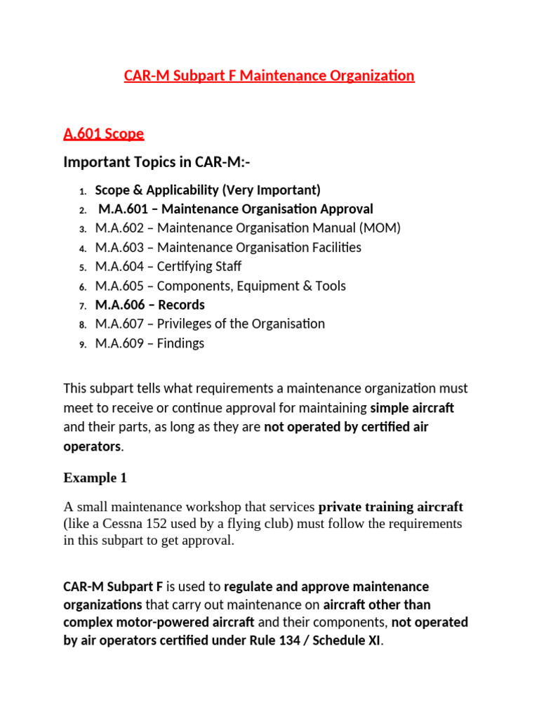 CAR-M - Subpart of F - Simple Versiondocx | PDF | Aviation | Aircraft