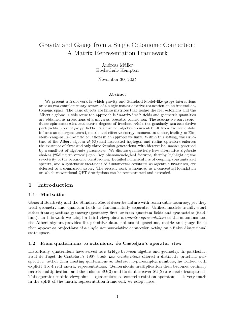Gravity and Gauge From A Single Octonionic Connection | PDF | Matrix ...
