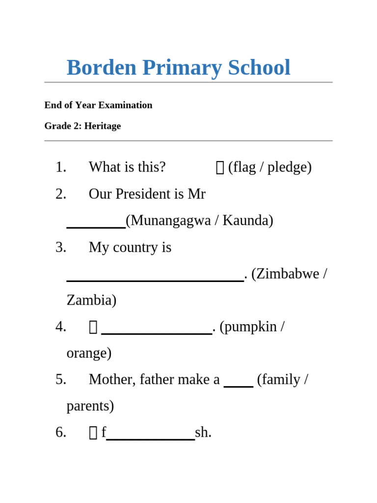 Borden Primary School Heritage Grade 2 | PDF