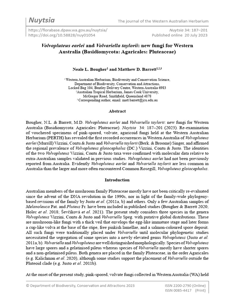 2023. Volvopluteus Earlei and Volvariella Taylorii New Fungi for ...