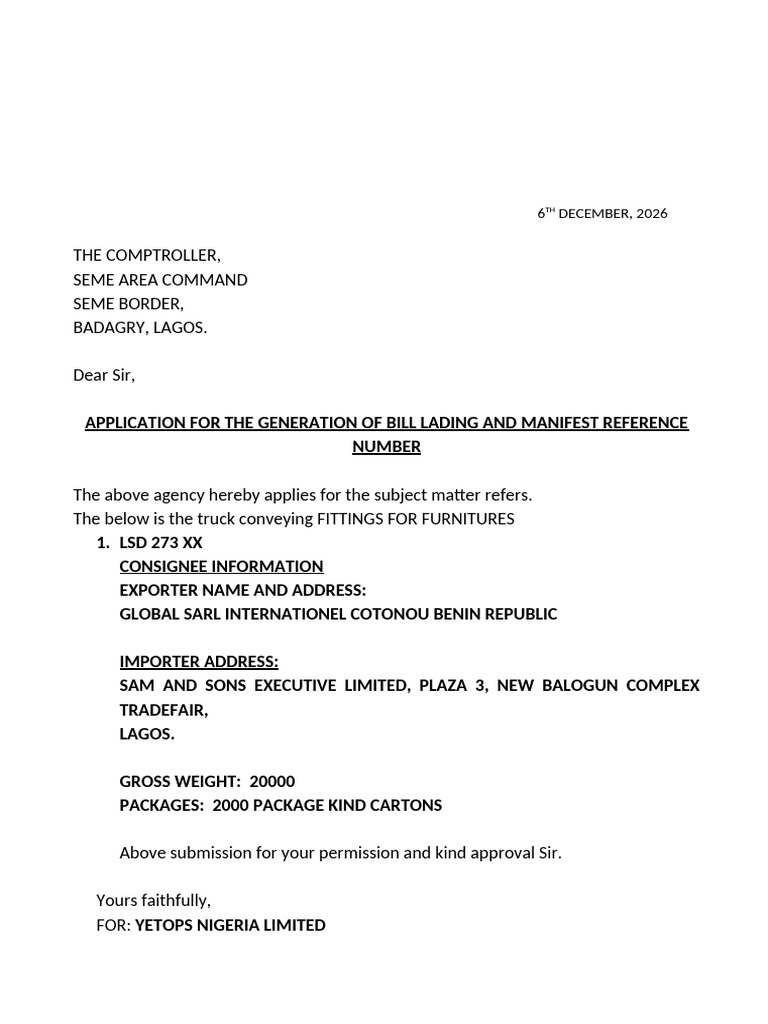 Application For Generation of Bills of Lading | PDF