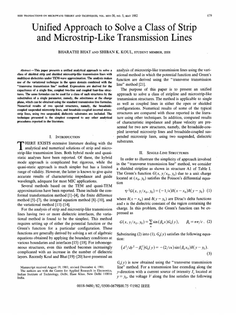 Unified Approach to Solve a Class of Strip and Microstrip-Like ...