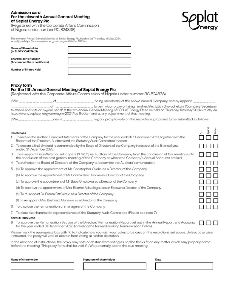 sep-ar23-proxy-form | PDF | Proxy Voting | Audit