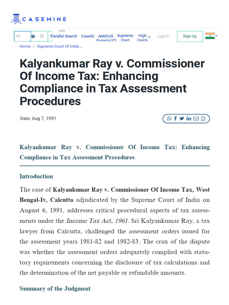 Kalyankumar Ray v. Commissioner of Income Tax_ Enhancing Compliance in ...