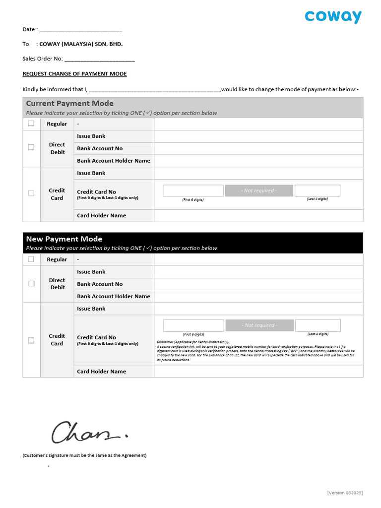 Change of Payment Mode Form V082025-1 | PDF | Debit Card | Credit Card