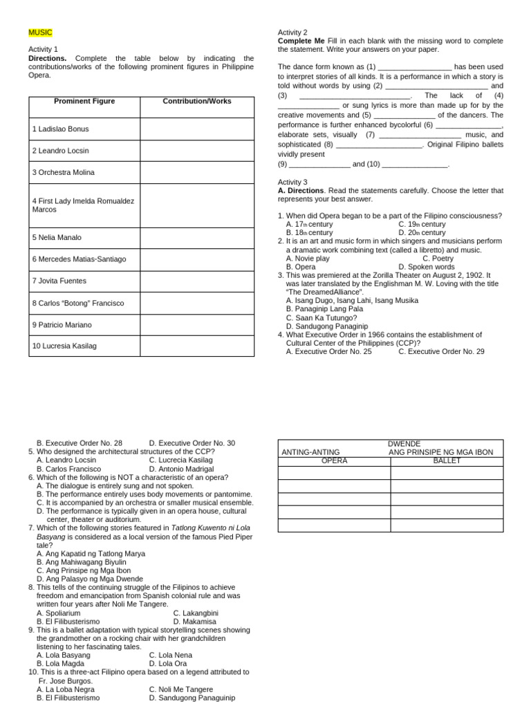 MUSIC-Activity-Sheet-Quarter-4 | PDF | Performing Arts