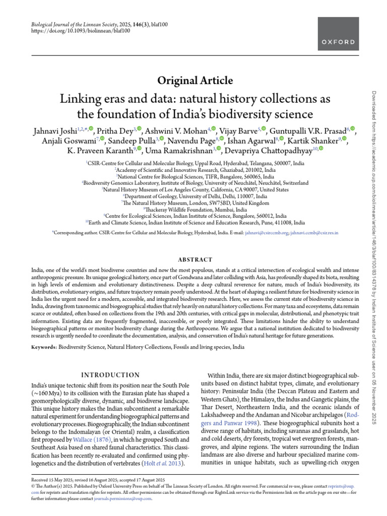 Joshietal BJLS 2025 | PDF | Biogeography | Biodiversity