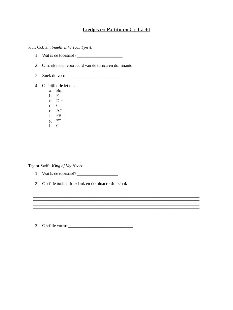 Liedjes en Partituren Opdracht | PDF