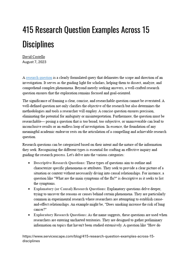 415 Research Question Examples Across 15 Disciplines | PDF | Statistics ...