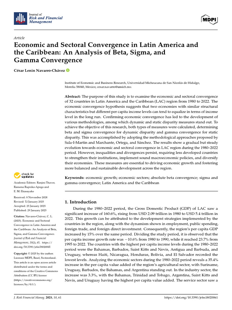 JRFM Economic and Sectoral Convergence in Latin America and The ...