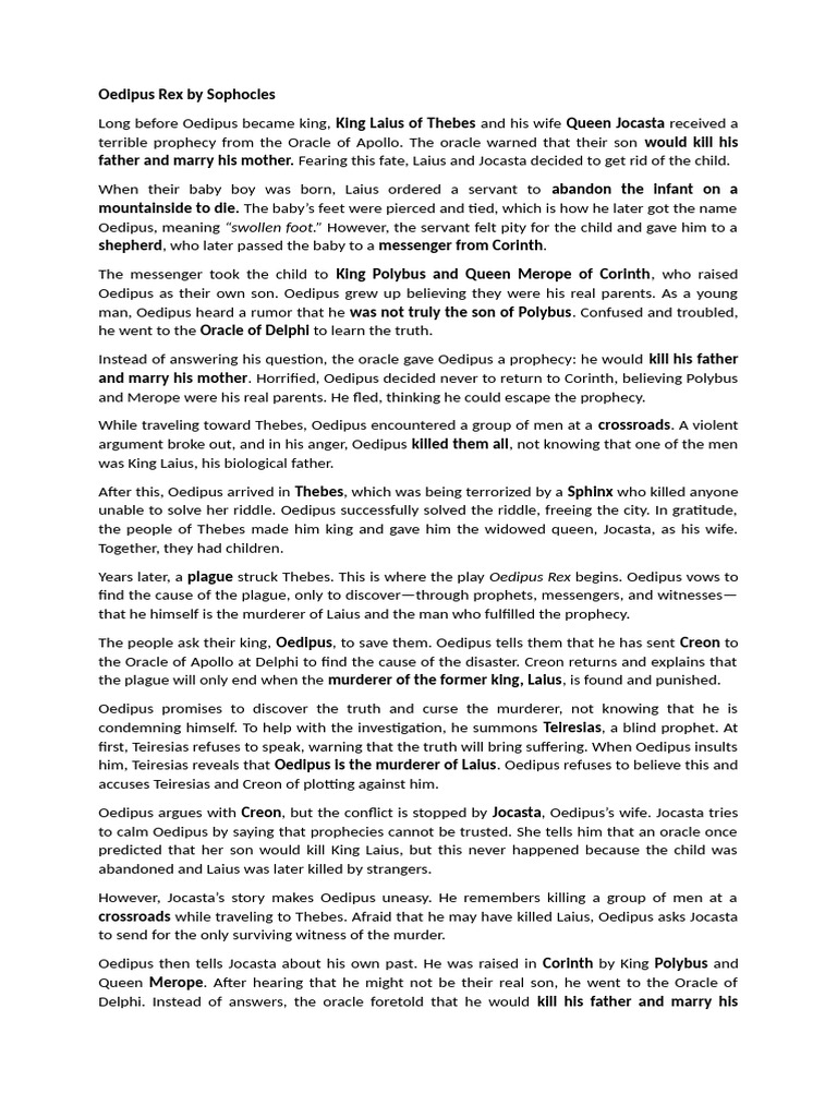 Oedipus Rex by Sophocles | PDF | Oedipus | Theban Mythology